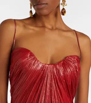 MARIA LUCIA HOHAN Victoria Bustier Gown Blood Orange Silk Muslin - Red