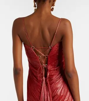 MARIA LUCIA HOHAN Victoria Bustier Gown Blood Orange Silk Muslin - Red