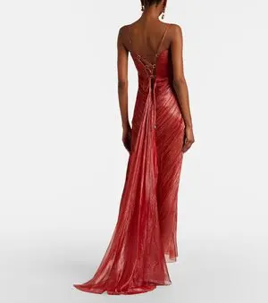 MARIA LUCIA HOHAN Victoria Bustier Gown Blood Orange Silk Muslin - Red
