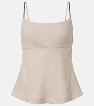 Brunello Cucinelli Monili Linen Top - Beige