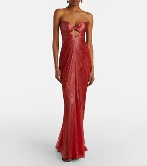 MARIA LUCIA HOHAN Rachel Draped Silk Muslin Bustier Gown - Red