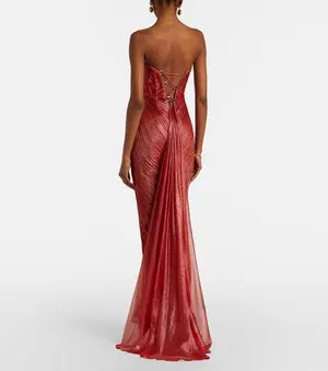 MARIA LUCIA HOHAN Rachel Draped Silk Muslin Bustier Gown - Red