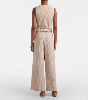 Brunello Cucinelli Striped Cotton-blend Wide-leg Pants - Beige