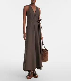 Brunello Cucinelli Belted V-neck Maxi Dress - Brown
