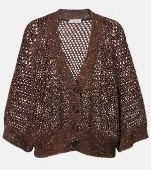 Brunello Cucinelli Open-knit Sequined Cardigan - Brown