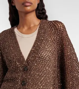 Brunello Cucinelli Open-knit Sequined Cardigan - Brown
