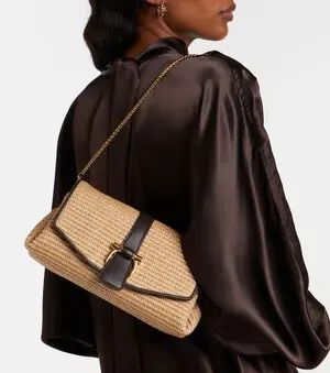 FERRAGAMO Mia Small Raffia Shoulder Bag