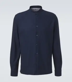 Brunello Cucinelli Striped Cotton And Silk Shirt - Blue