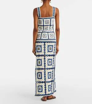 ALEMAIS Crochet Cotton Maxi Dress - Blue