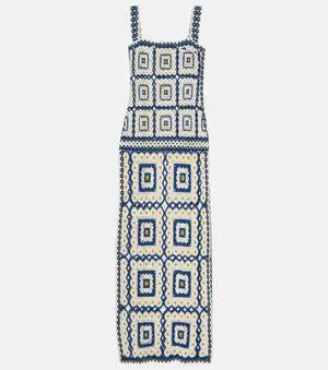 ALEMAIS Crochet Cotton Maxi Dress - Blue