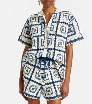 ALEMAIS Alémais Dolly Crochet Cotton Shirt - Blue