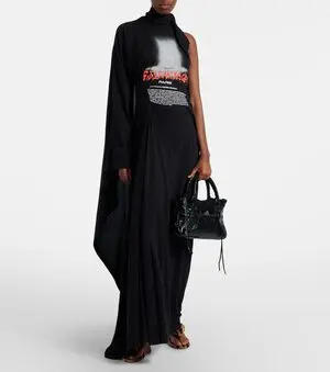 Balenciaga Logo Caped Cotton Jersey Maxi Dress