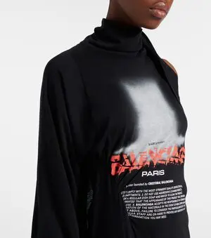 Balenciaga Logo Caped Cotton Jersey Maxi Dress