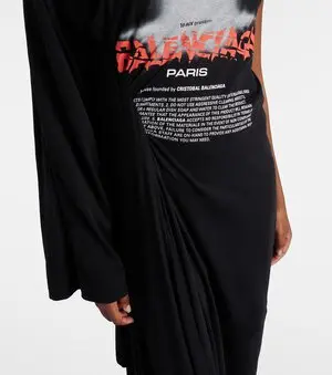 Balenciaga Logo Caped Cotton Jersey Maxi Dress