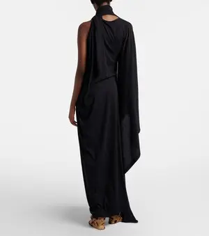 Balenciaga Logo Caped Cotton Jersey Maxi Dress