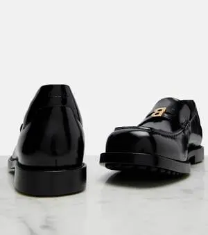 Balenciaga Gold Leather Square Toe Penny Loafers