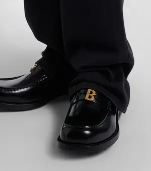 Balenciaga Gold Leather Square Toe Penny Loafers
