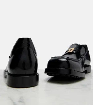Balenciaga Gold Leather Square Toe Penny Loafers