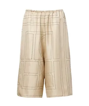 TOTEME Embroidered Silk Satin Bermuda Shorts - Beige