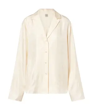 TOTEME Monogram Silk Satin Pajama Shirt - White