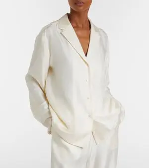 TOTEME Monogram Silk Satin Pajama Shirt - White