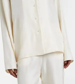 TOTEME Monogram Silk Satin Pajama Shirt - White
