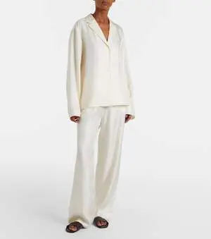 TOTEME Monogram Silk Satin Pajama Shirt - White