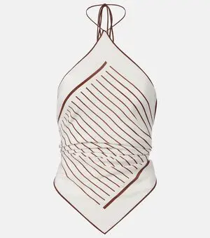 SIR. Marais Striped Halterneck Silk Top - White