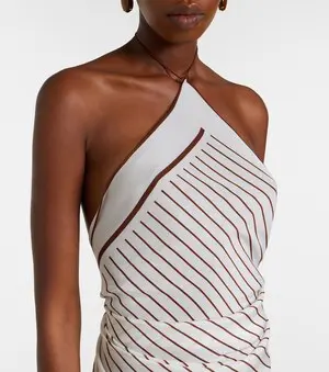 SIR. Marais Striped Halterneck Silk Top - White
