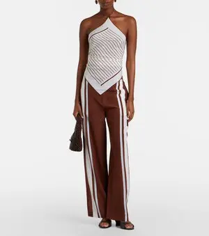 SIR. Marais Striped Halterneck Silk Top - White