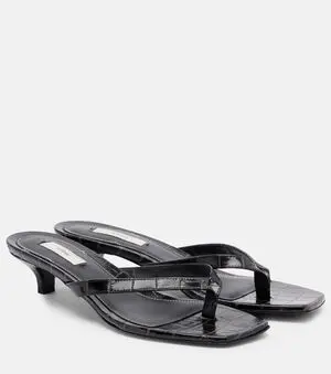 TOTEME Croc-effect Leather Thong Sandals - Brown