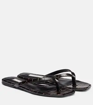 TOTEME Croc-effect Leather Thong Sandals - Brown