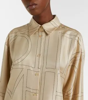 TOTEME Embroidered Silk Satin Shirt - Beige