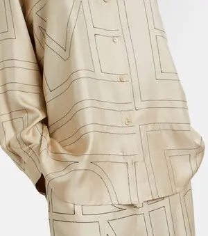 TOTEME Embroidered Silk Satin Shirt - Beige