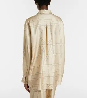 TOTEME Embroidered Silk Satin Shirt - Beige