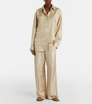 TOTEME Embroidered Silk Satin Shirt - Beige