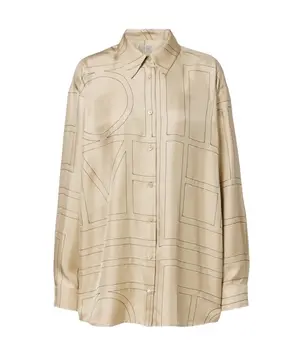 TOTEME Toteme Embroidered Silk Satin Shirt Beige