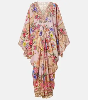 Camilla Floral Silk Kaftan - Pink