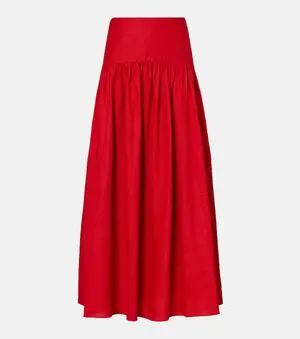 Staud Procida Linen Maxi Skirt - Red