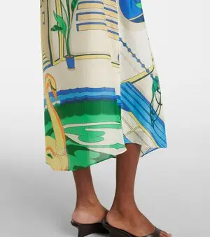 Tory Burch Printed Cotton And Silk Midi Dress