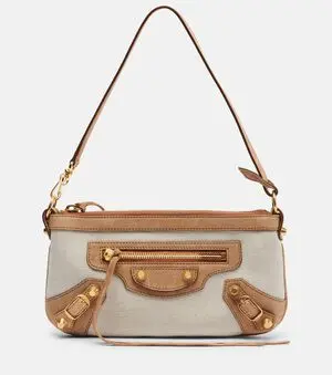 Balenciaga Le City Mini Canvas And Suede Shoulder Bag - Beige