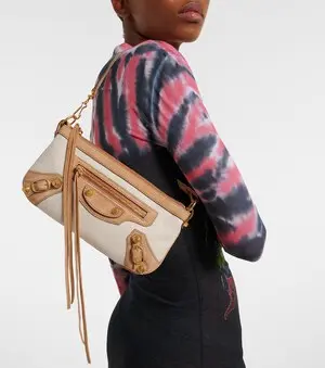 Balenciaga Le City Mini Canvas And Suede Shoulder Bag - Beige