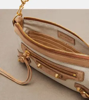 Balenciaga Le City Mini Canvas And Suede Shoulder Bag - Beige