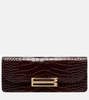 Victoria Beckham Dorian East-west Clutch In Croc-effect Leather - Brown