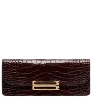 Victoria Beckham Dorian East-west Clutch In Croc-effect Leather - Brown