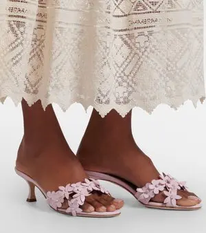 Manolo Blahnik Anista" Floral-appliqué Leather Mules - Pink