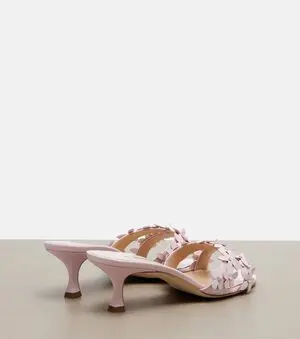 Manolo Blahnik Anista" Floral-appliqué Leather Mules - Pink