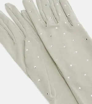 Oseree Crystal-embellished Mesh Gloves