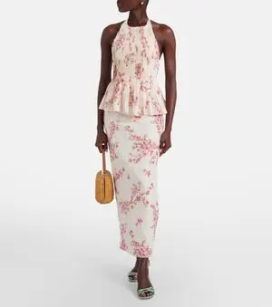 Agua Bendita Linen Maxi Skirt - White