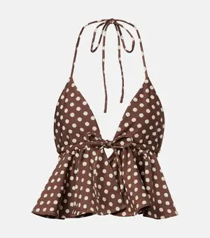 MONTCE Emma Ruffled Polka Dot Halter Top - Brown